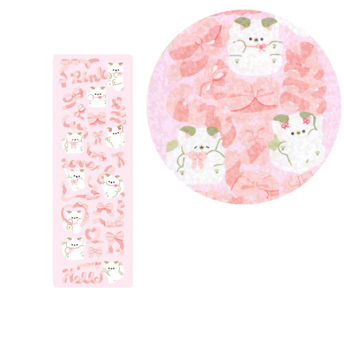 Cute Cats & Pink Bows Sparkly Sticker Sheet | Daisuki