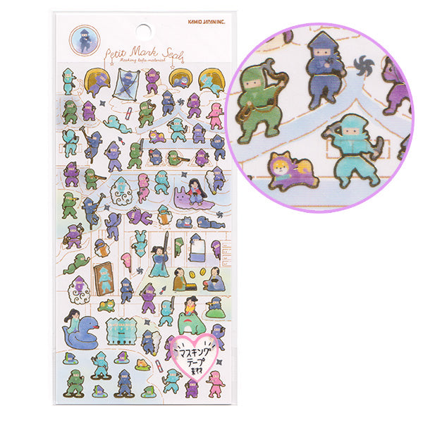 Kamio : Kawaii Ninjas Sticker Sheet! Washi Paper Micro Stickers with G ...