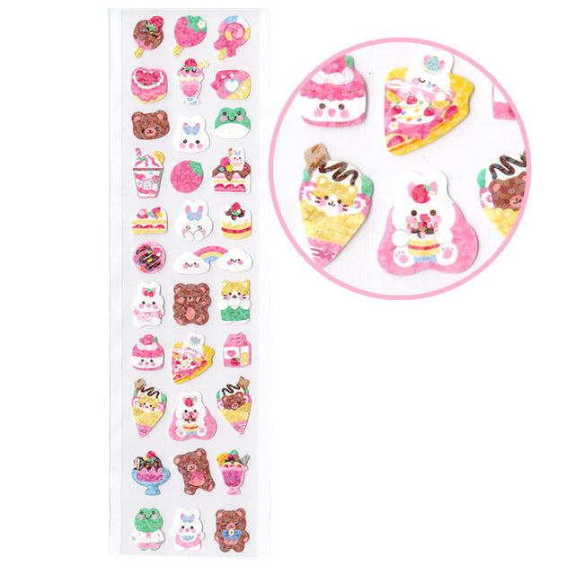 Cute Animals and Dessert Foods Sparkly Sticker Sheet | Daisuki