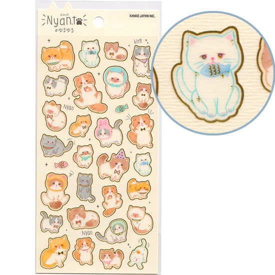 Kamio : Emotional Cats Sticker Sheet! Washi Paper Stickers with Gold A ...