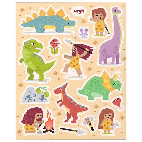 Stone Age Caveman Cavewoman & Dinosaurs Sticker Sheet! | Daisuki